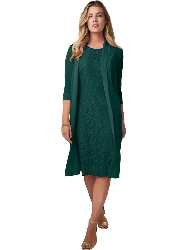 JESSICA LONDON Stretch Knit Duster Set - Emerald Green