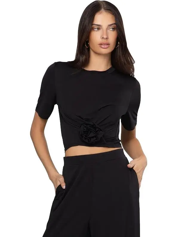 Generation Love Adelaide Rose Sheen Jersey Top - Black