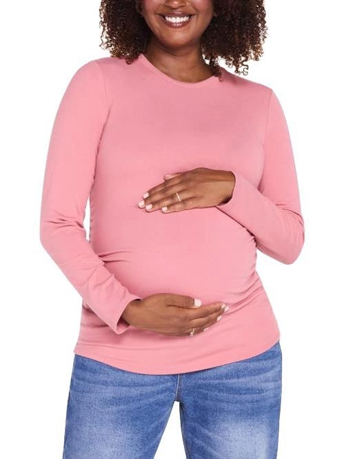 Motherhood Maternity Crew Neck Long Sleeve Side Ruched Top - Dusty Rose
