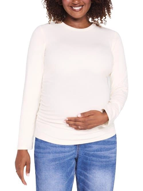Motherhood Maternity Crew Neck Long Sleeve Side Ruched Top - Vanilla Ice