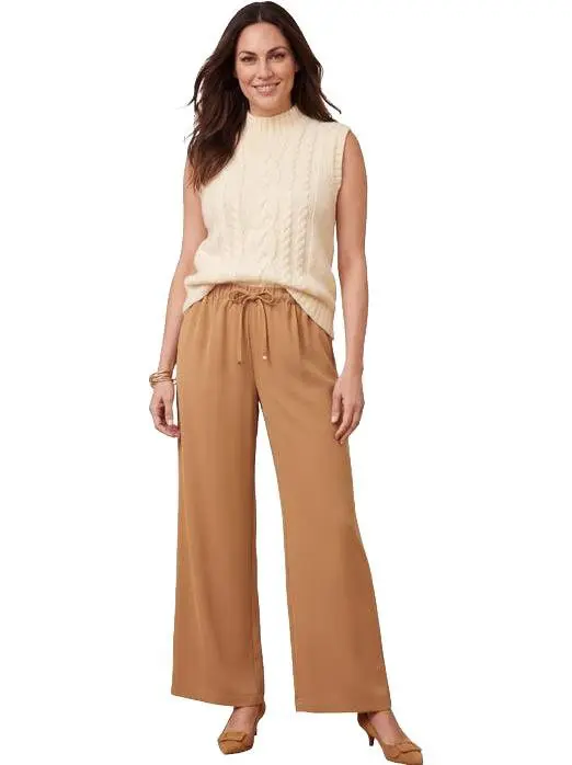 JESSICA LONDON Drawstring Wide Leg Pants - Camel