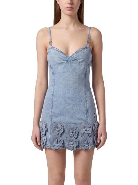 Philipp Plein Denim Dress With Rose Appliqués And Rhinestones - Lyra Light