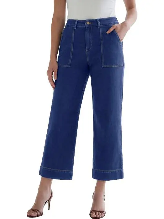 Roaman's Utility Flare Ankle Pants With Button Fly Waistband - Dark Wash