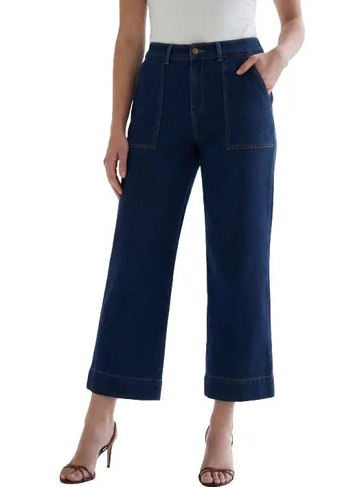 Roaman's Utility Flare Ankle Pants With Button Fly Waistband - Medium Wash