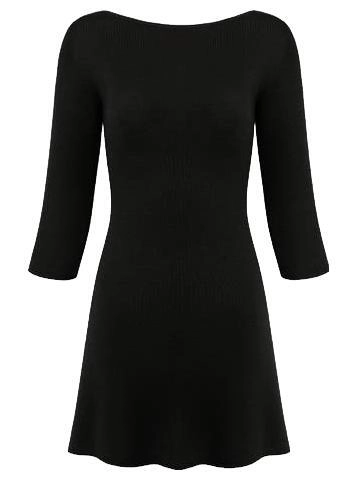 ODDLI Knit 3/4 Sleeve Boat Neck Dress - Black