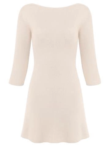 ODDLI Knit 3/4 Sleeve Boat Neck Dress - Cream