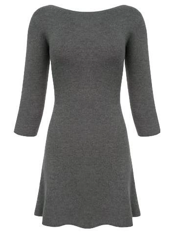 ODDLI Knit 3/4 Sleeve Boat Neck Dress - Grey