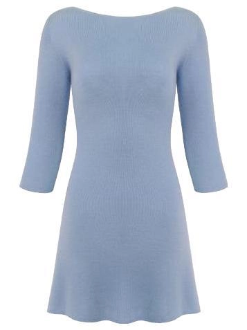 ODDLI Knit 3/4 Sleeve Boat Neck Dress - Light Blue