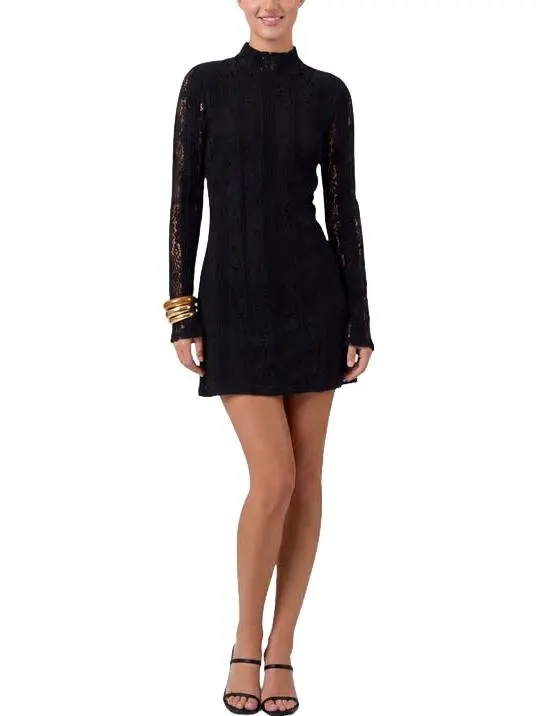 Rachel Rachel Roy Lucia Mock Neck Lace Mini Dress - Black