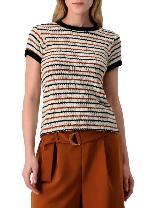 IVONNE Striped Knit Crewneck Blouse - Ivory