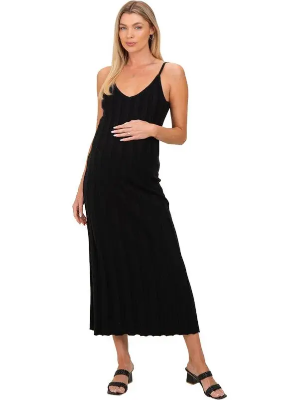 PINKBLUSH Rib Knit Sleeveless V-neck Maternity Maxi Dress - Black