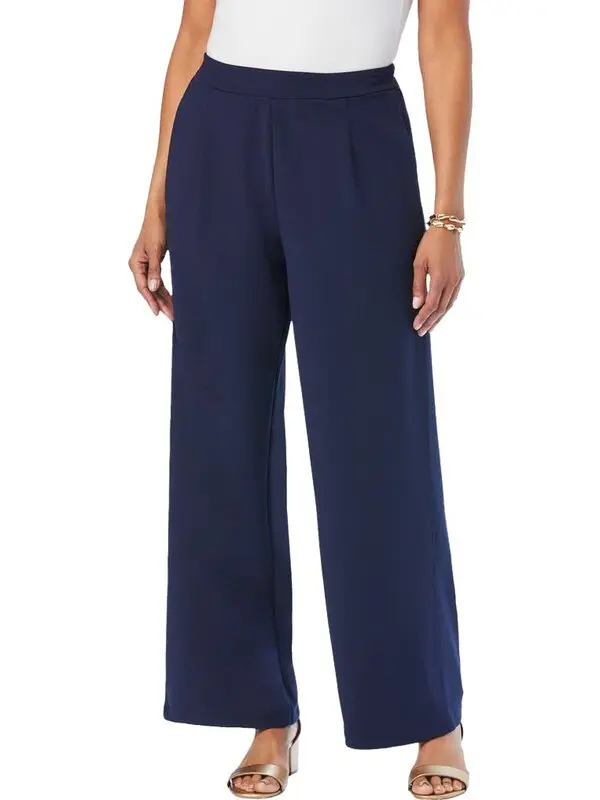 JESSICA LONDON Stretch Knit Crepe Wide Leg Pant - Navy