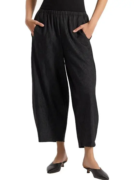 Ronen Chen Oriana Cropped Flowy Pants With Elastic Waistband - Black