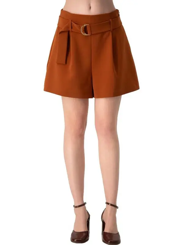IVONNE High-rise Belted Tailored Shorts - Chedron