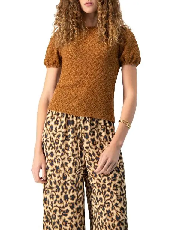 IVONNE Back-button Knit Crewneck Blouse - Light Brown
