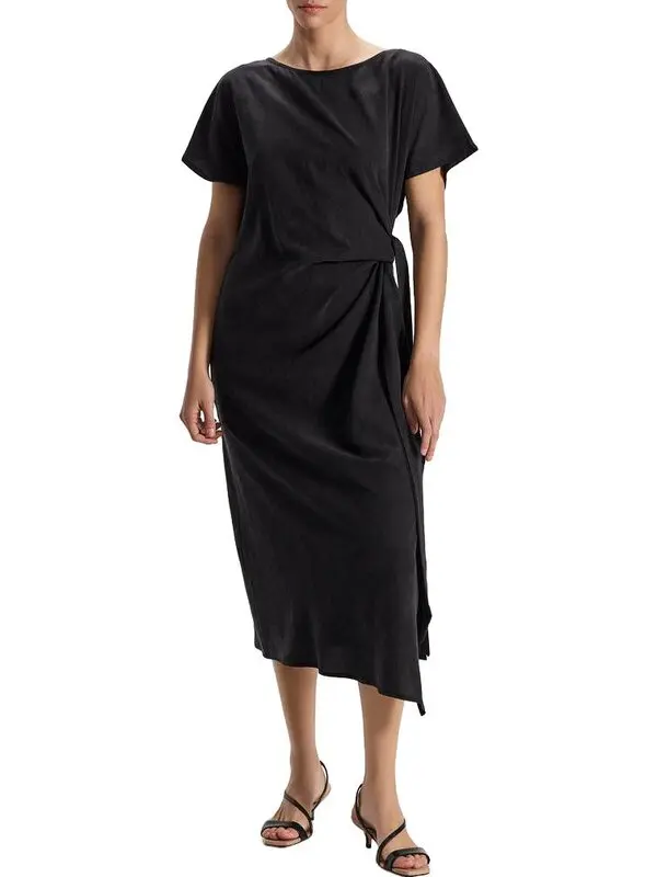 Ronen Chen Carmela Asymmetrical Shortsleeve Midi Dress - Black
