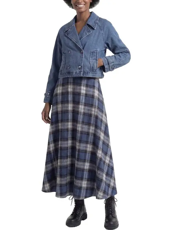 AREA STARS Blake Plaid Midi Skirt - Blue Plaid