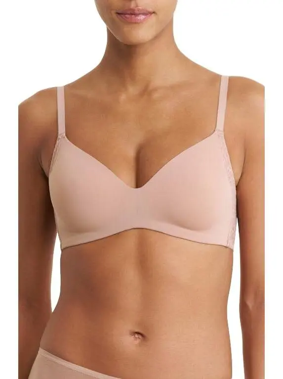 Natori Pretty Smooth Wireless T-shirt Bra With Lace Accents - Buff
