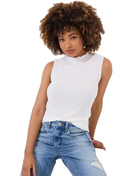 JOE BROWNS Textured Mock Neck Tank With Lettuce Trim - White