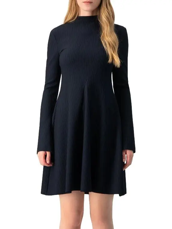 IVONNE Boat Neck Long Sleeve A-line Dress - Navy Blue