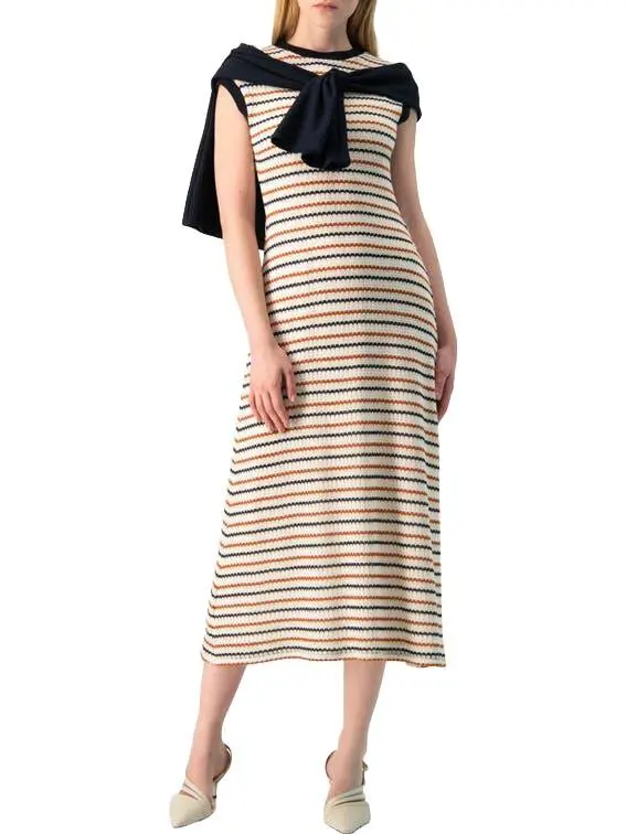 IVONNE Fit-and-flare Striped Knit Midi Dress - Ivory