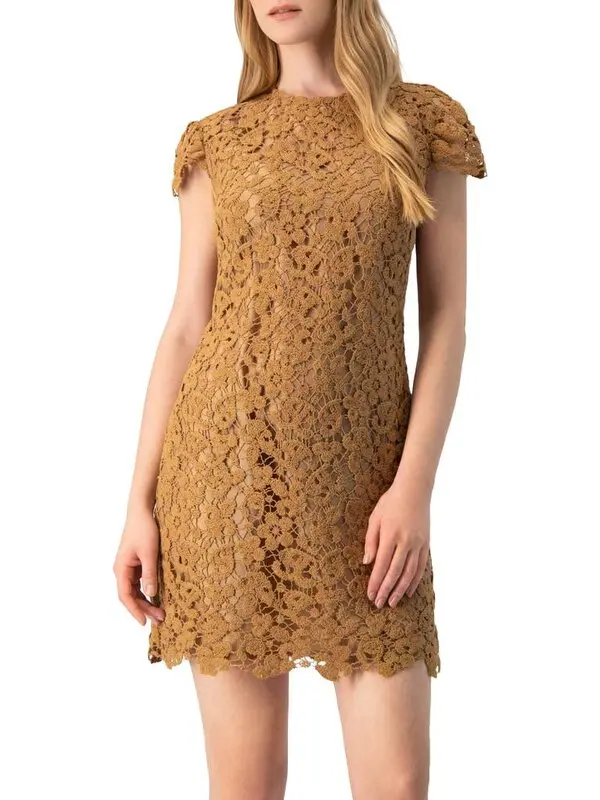 IVONNE Guipure Lace Cap-sleeve Dress - Light Brown