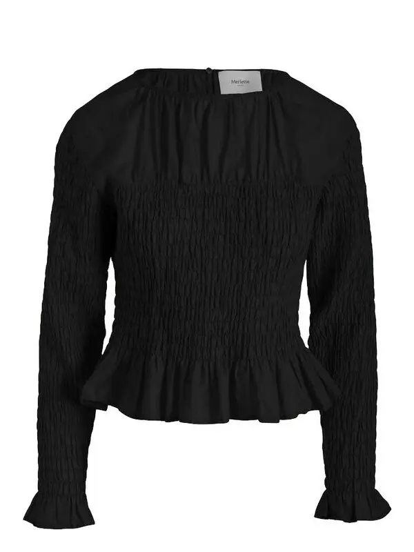 Merlette Cielo Smocked Cotton Voile Top - Black