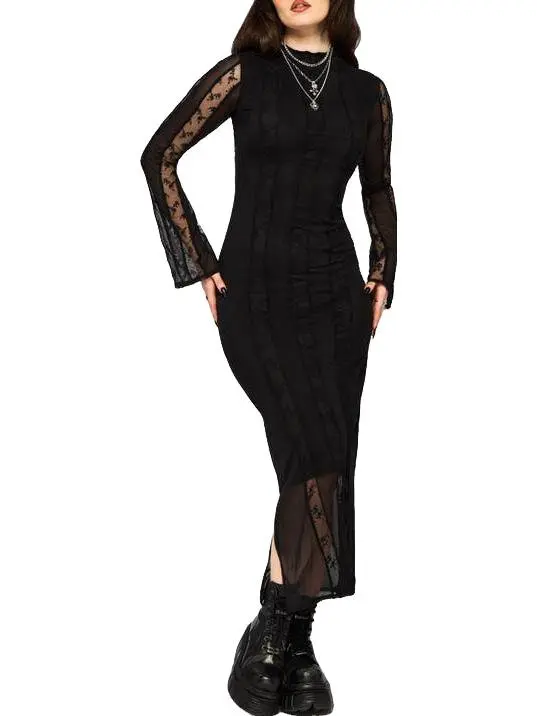 DISTURBIA Shesha Mesh Floral Midi Dress - Black