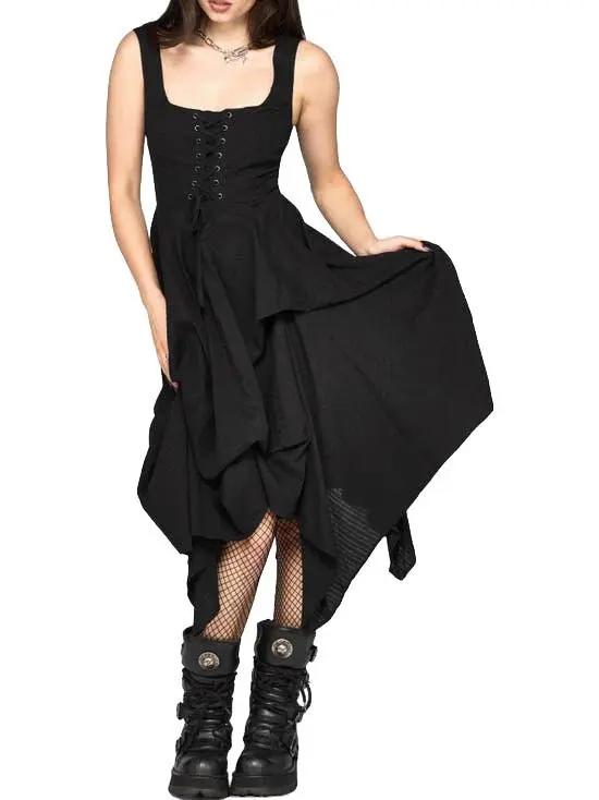 DISTURBIA Lyx Hitched Skirt Corset Midi Dress - Black