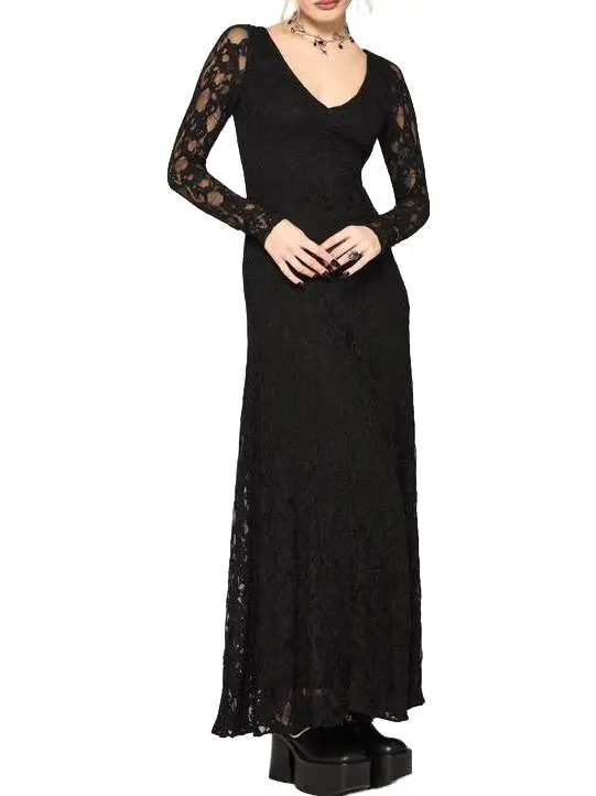 DISTURBIA Lace Long Sleeve Maxi Dress - Black