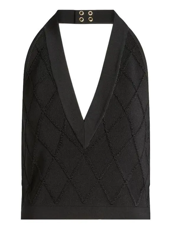 Balmain Quilted Knit Halterneck Top - Black
