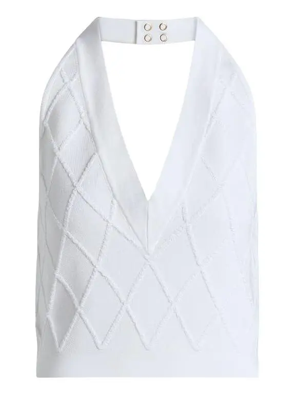 Balmain Quilted Knit Halterneck Top - White