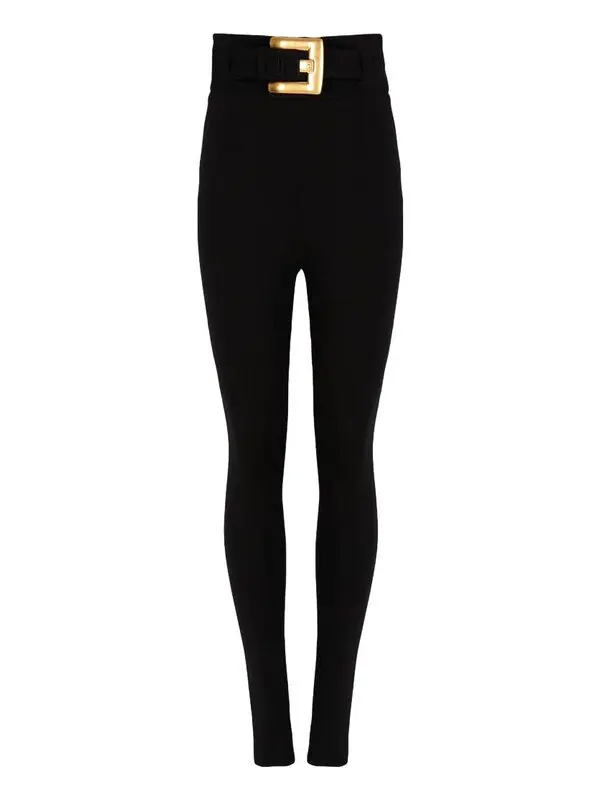 Balmain High-waisted Belted Stretch Trousers - Black