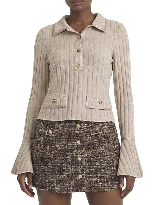 AREA STARS Remi Top With Bell Sleeves And Contrasting Stripe - Tan