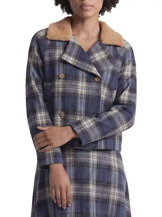 AREA STARS Landon Faux Shearling Collar Plaid Jacket - Blue Plaid