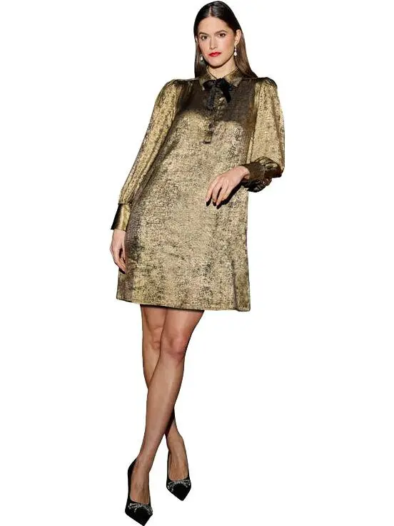 YUMI Metallic Bow-tie Shirt Dress - Gold