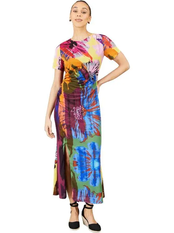 YUMI Abstract Floral Mesh Maxi Dress - Multi