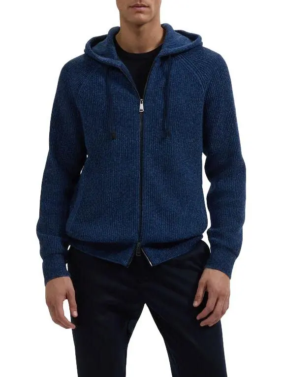 Bugatchi Wool & Cotton Full Zip Hoodie - Navy
