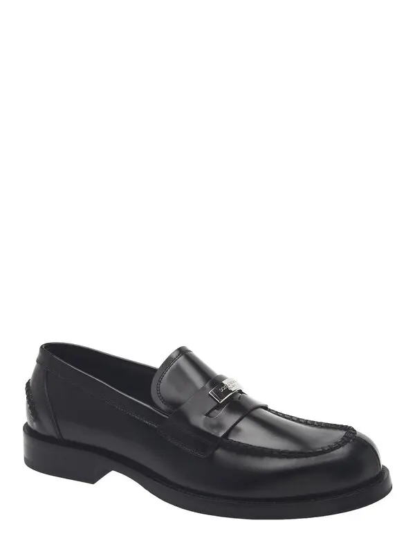 Dolce & Gabbana Calfskin Leather Loafers With Metal Logo Plaque - Nero