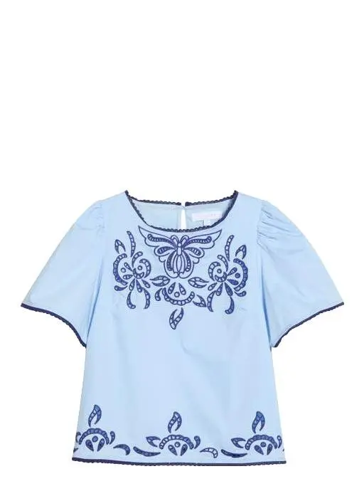 SUGARLIPS Embroidered Puff Sleeve Top - Light-blue