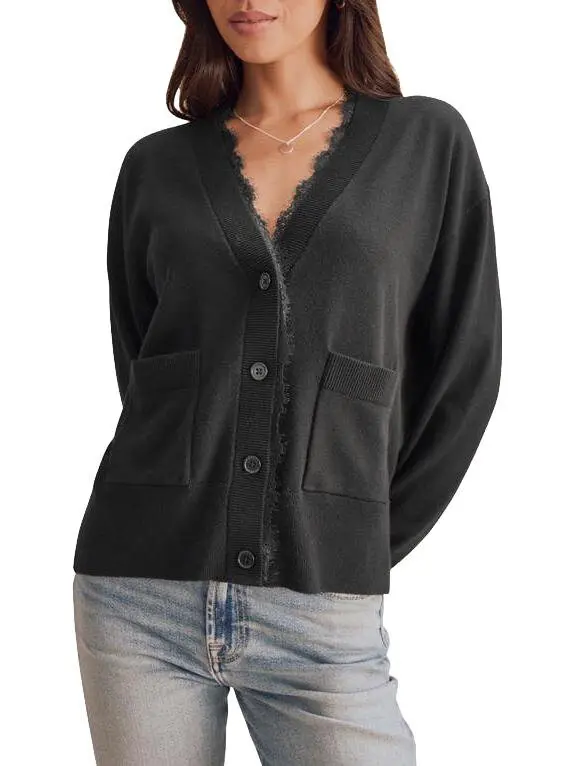 Splendid Georgie Lace Trim Cardigan - Black