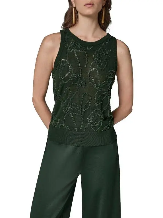 Donna Karan New York Sleeveless Beaded Floral Knit Top - Black Forest