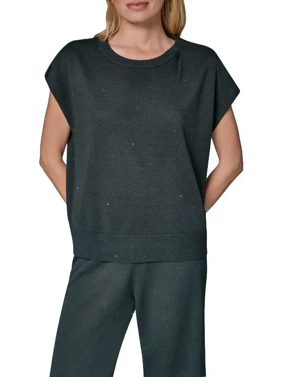 Donna Karan New York Metallic Sequined Cap Sleeve Sweater - Black Forest