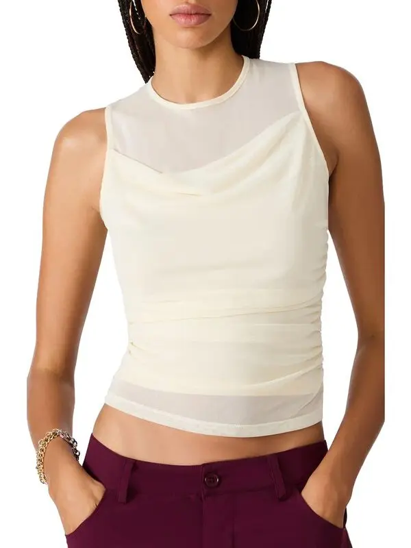 Steve Madden Sleeveless Ruched Knit Top - Cream