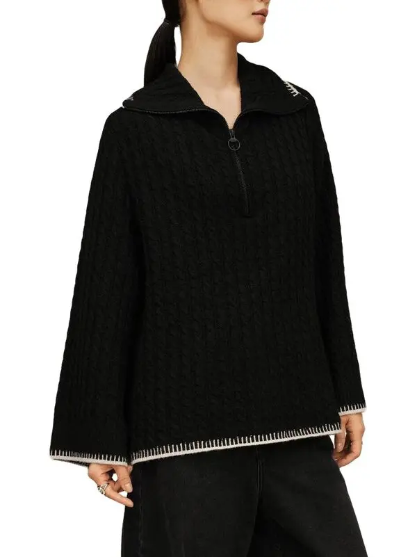 UGG Rylynn Quarter Zip Cable Knit Sweater - Black
