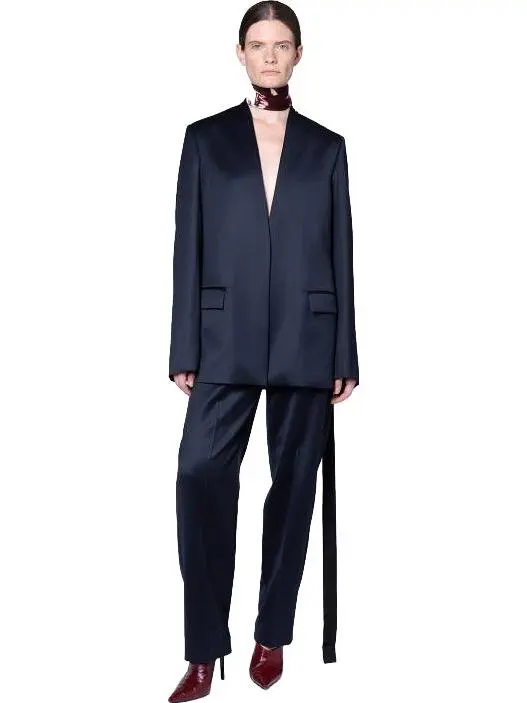 ROKSANDA Selma Gathered Back Satin Suit Jacket - Navy