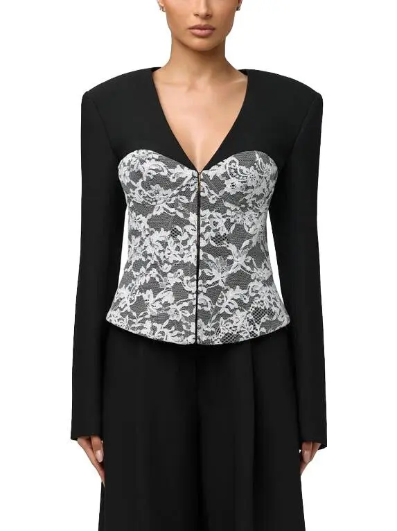 Naked Wardrobe Lace Inset Blazer - Black
