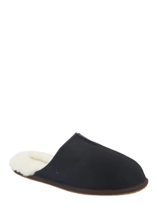 Olukai Ku'ono Suede & Shearling Slipper - Black/dk Java