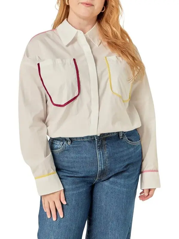 English Factory Cotton-blend Boxy Fit Shirt With Contrast Piping - Multi