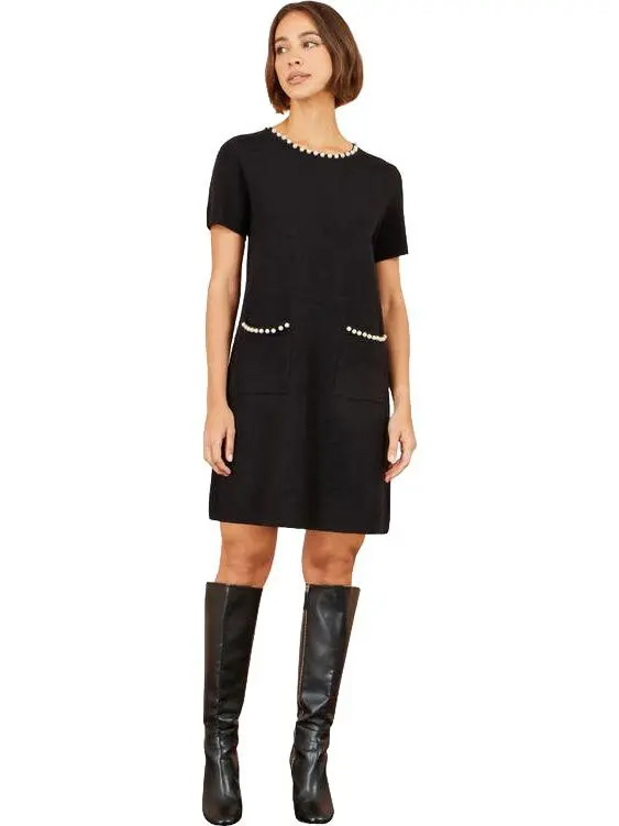 YUMI Embellished Detail Knitted Tunic Dress - Black